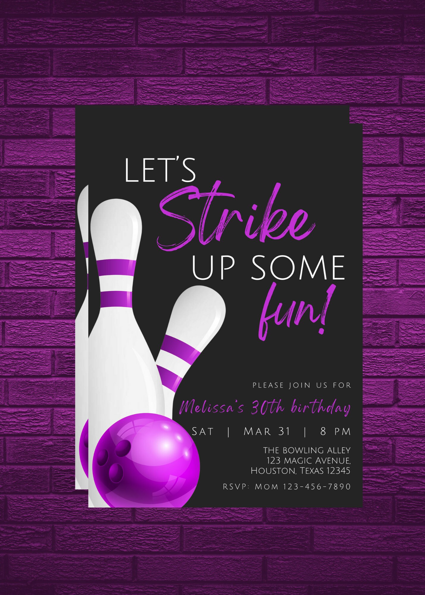 Editable Bowling Invitation, Let's Strike up Some Fun, Birthday Bowling ...