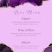 Editable Purple and Gold Bar Menu Card Template, Full Size Menu, Table ...