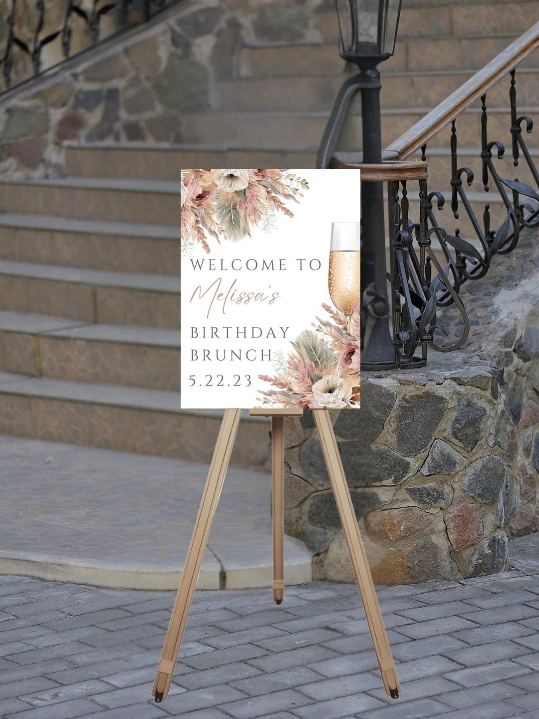 Editable Boho Brunch Welcome Sign, Pampas, Boho Floral, Bridal Brunch ...
