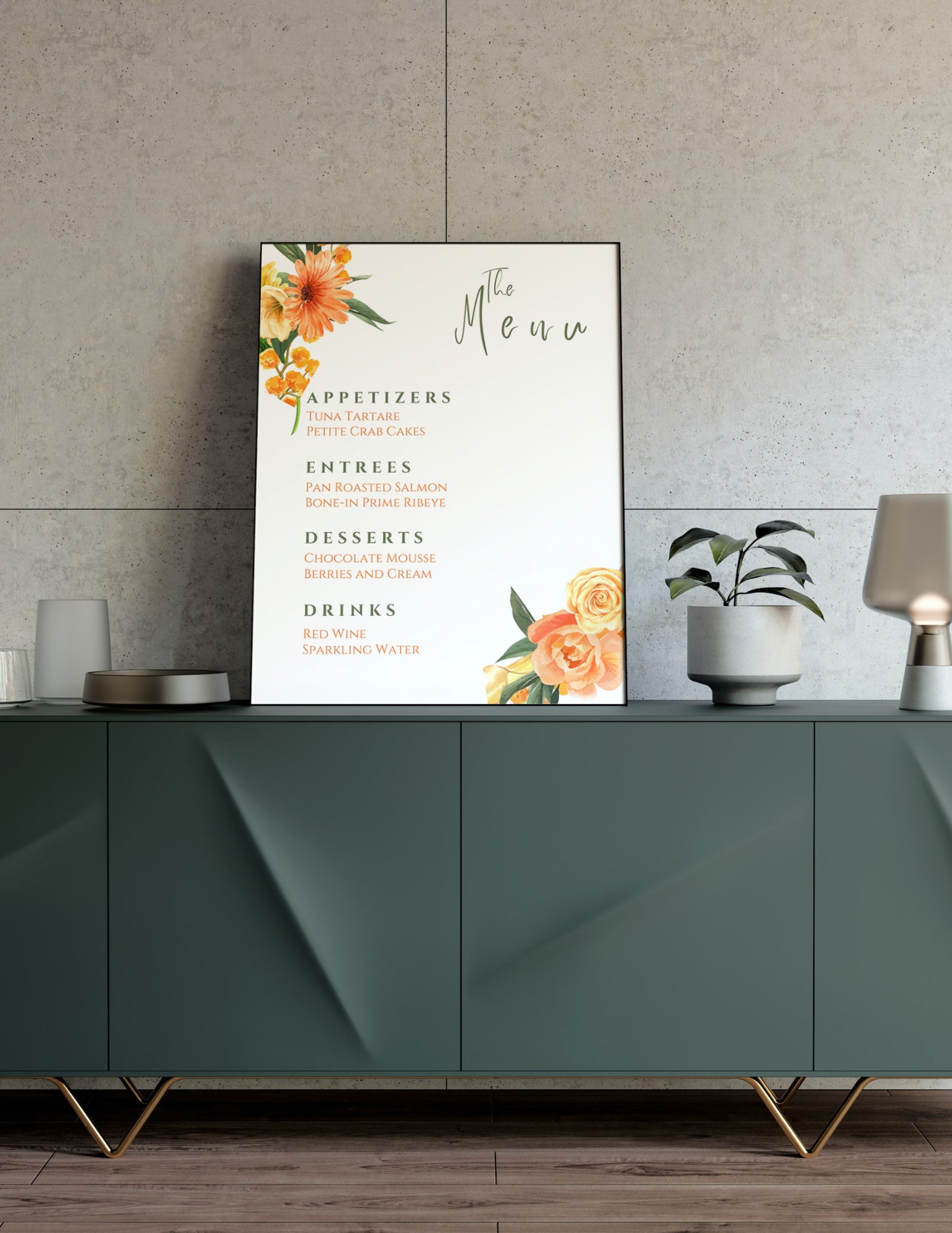 Editable Orange and Yellow Floral Menu Card Template Floral - Etsy