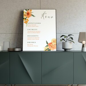 Editable Orange and Yellow Floral Menu Cards Template, Floral Menu Card ...