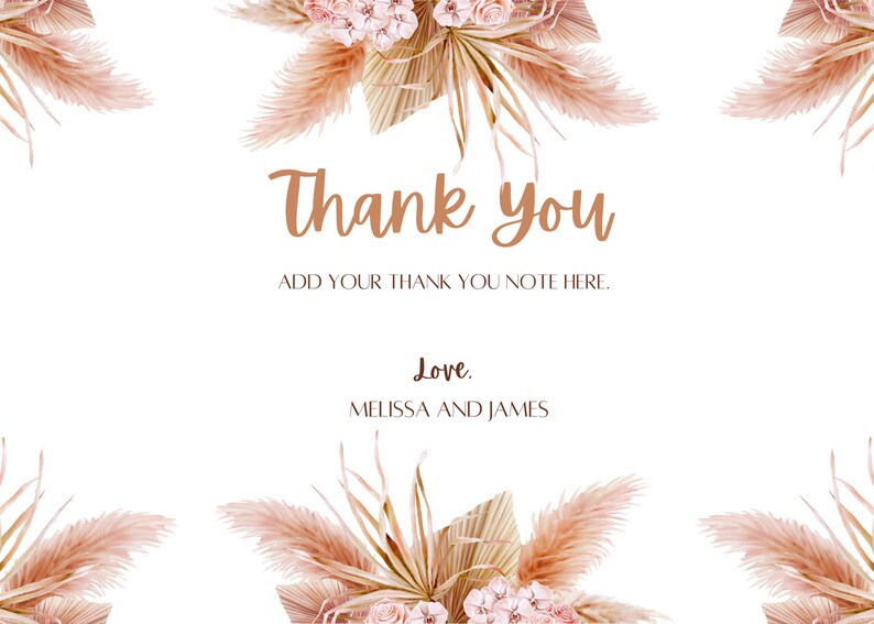 Printable Thank You Card Editable Boho Thank You Note Pampas - Etsy