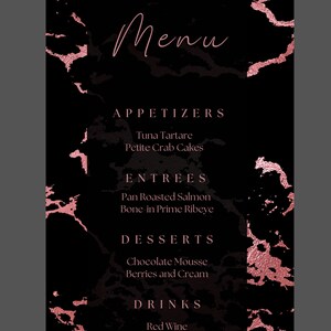 Editable Pink and Black Menu Card Template Marble Design - Etsy