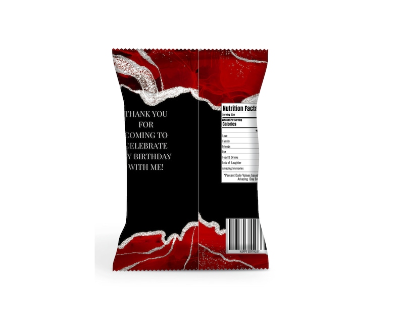 Editable Birthday Chip Bag, Red and Silver Chip Bag, Party Decor, Party ...