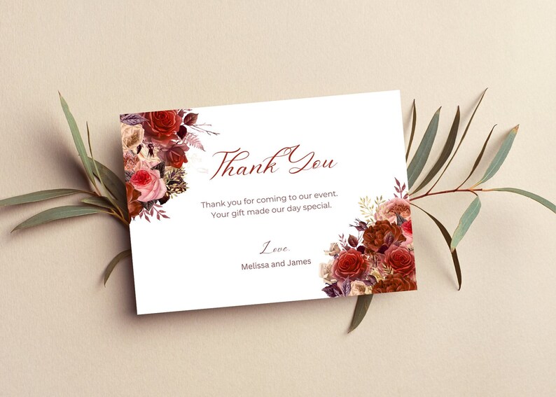 Printable Fall Flower Thank You Card Editable Autumn Thank - Etsy