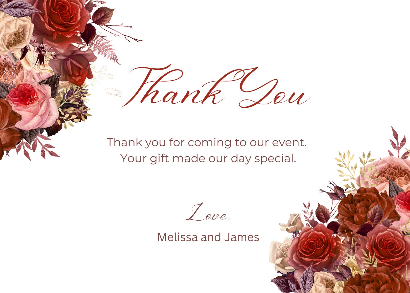 Printable Fall Flower Thank You Card Editable Autumn Thank - Etsy