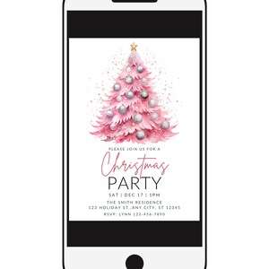 Editable Pink Christmas Party Invitation Printable, Pink Christmas Tree ...