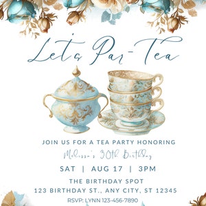 Editable Tea Party Invitation, Let's Par-tea, Birthday Tea Party Invite ...