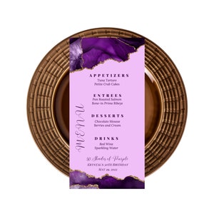 Editable Shades of Purple Menu Card Template, Purple and Gold Menu ...