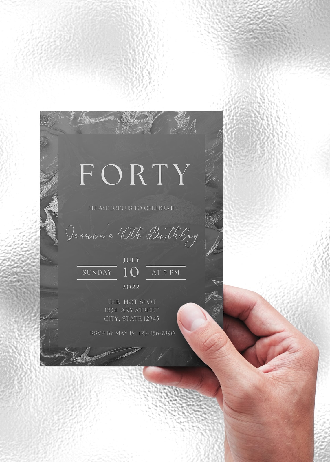 Editable Black and Silver Birthday Invitation Black Marble - Etsy