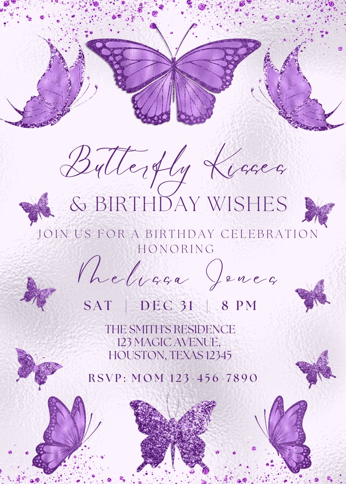 Editable Butterfly Birthday Invitation Butterfly Kisses and - Etsy