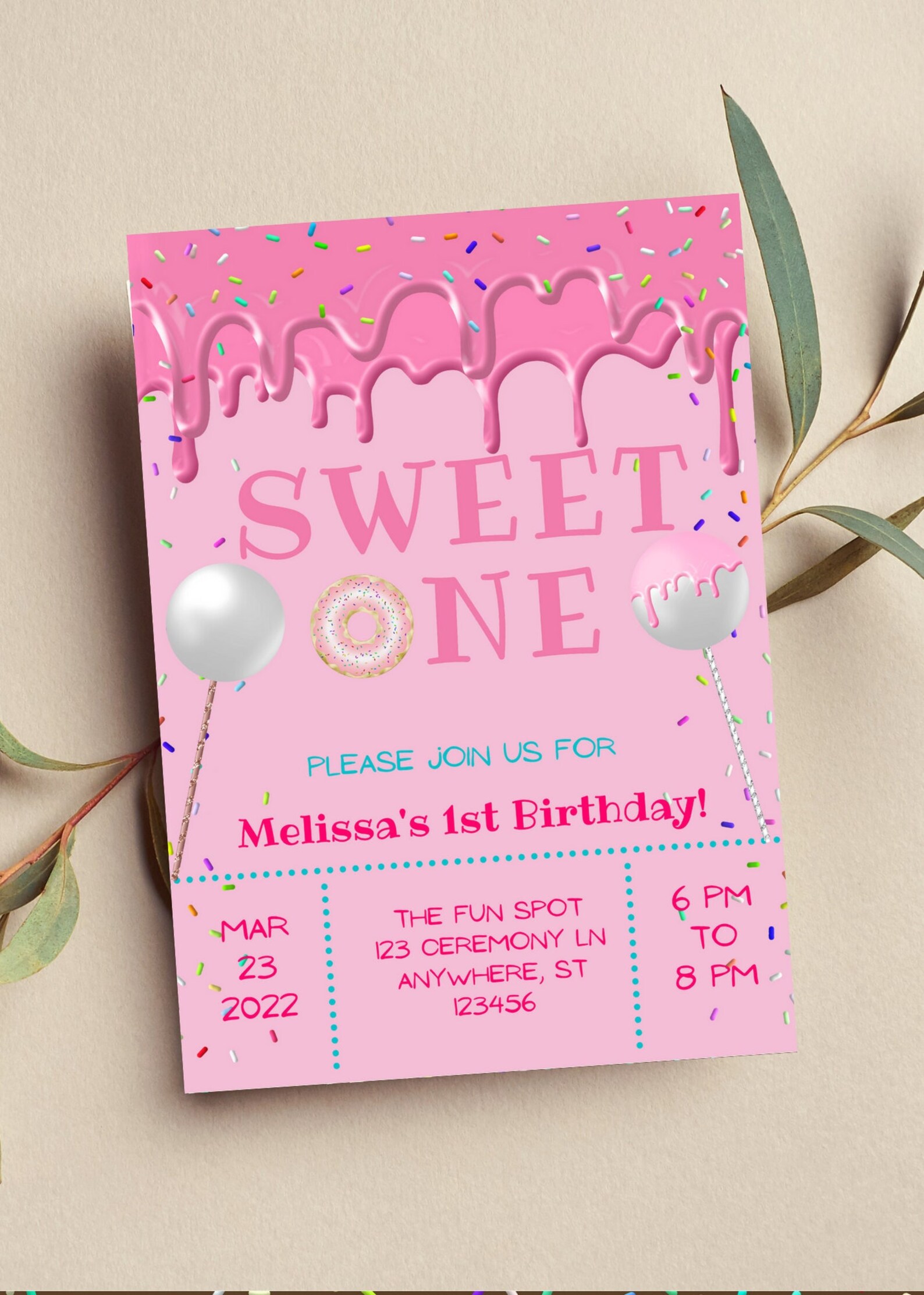 Editable Sweet One Birthday Invitation Dripping Strawberry - Etsy