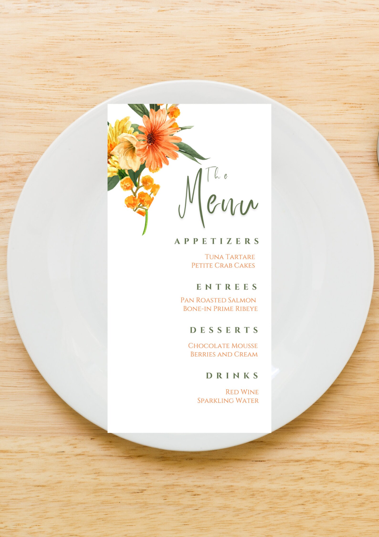 Editable Menu Card Template, Orange and Yellow Menu Cards, Floral ...