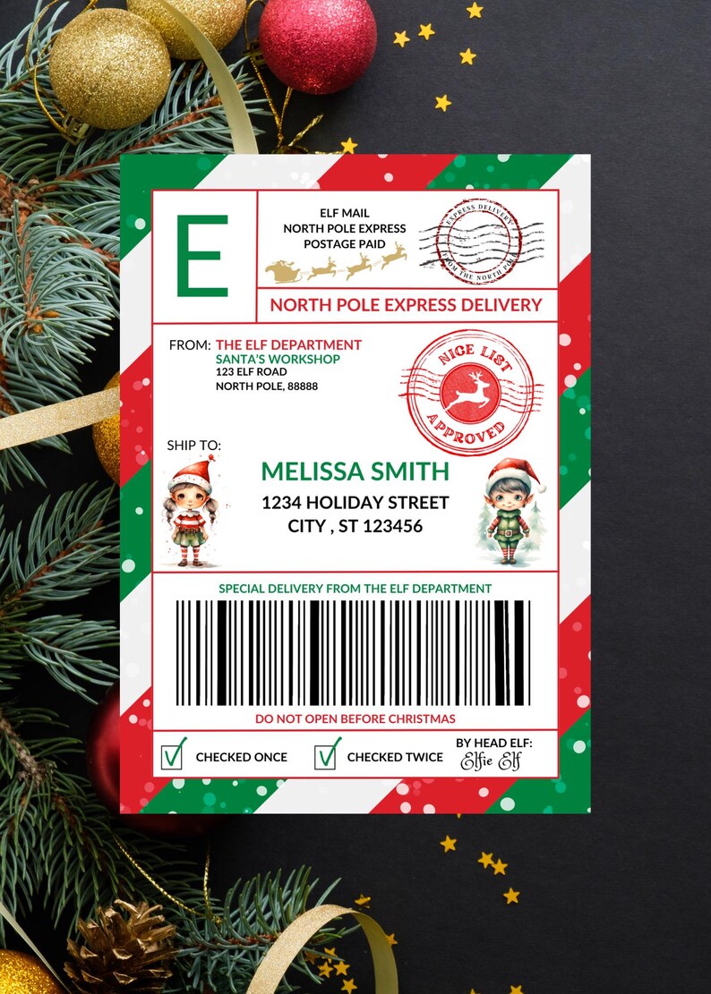 Editable North Pole Express Santa Shipping Label, Printable Elf ...