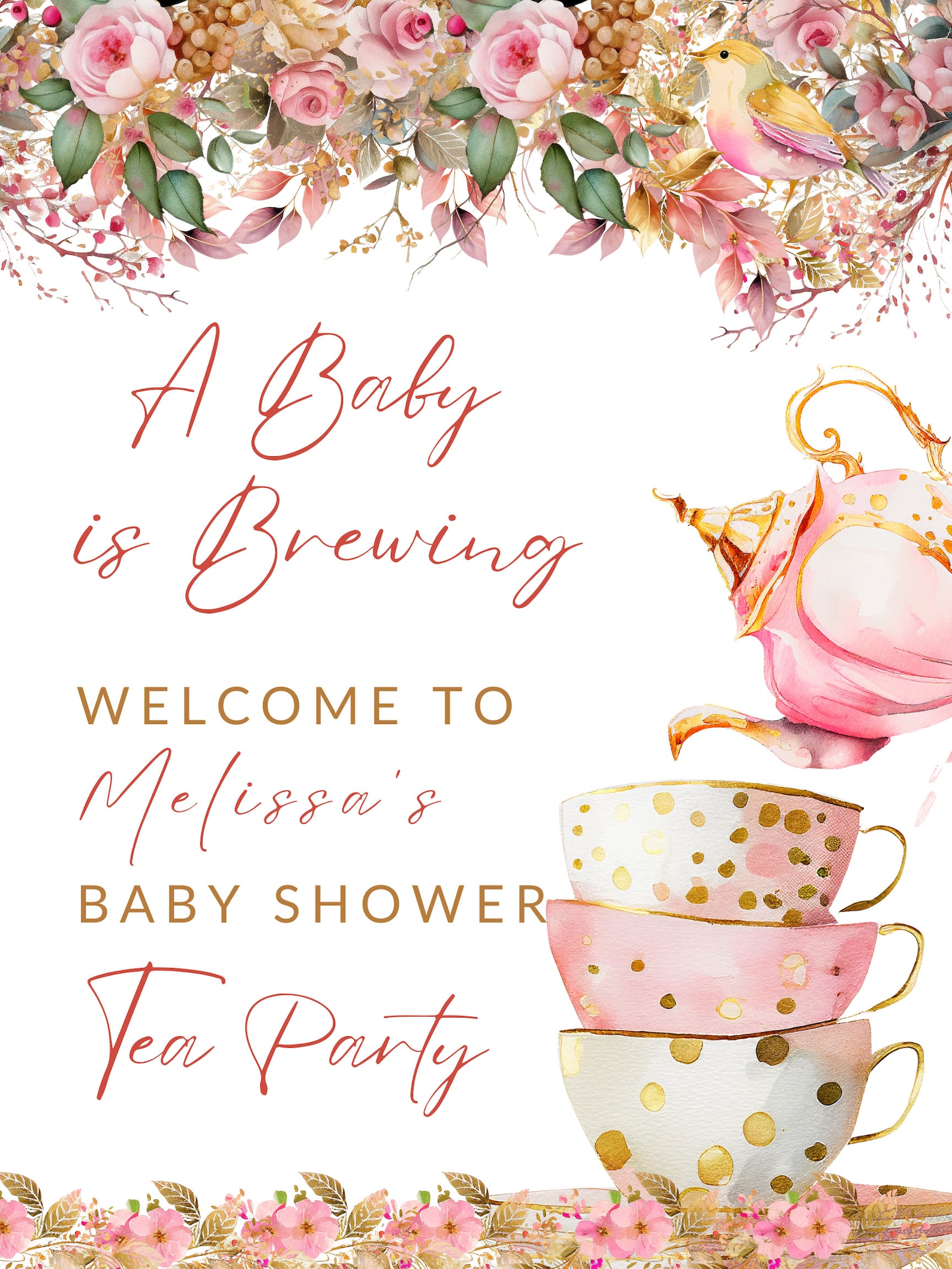 Editable Tea Party Welcome Sign, A Baby is Brewing Baby Shower Tea ...