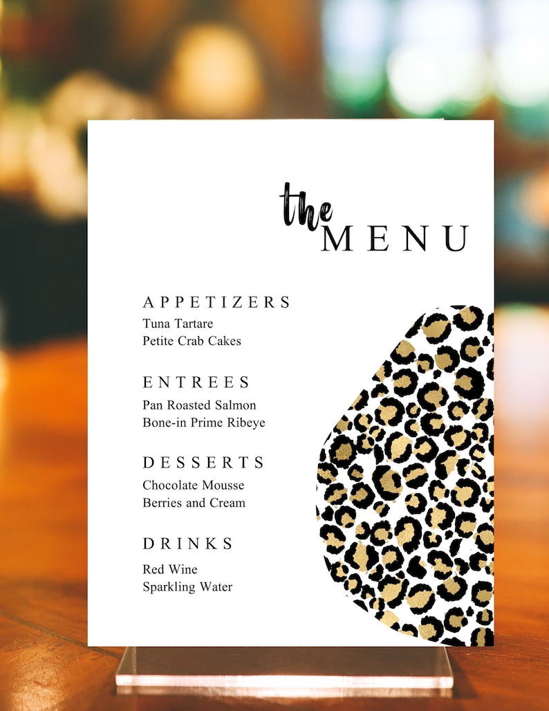 Editable Leopard Print Menu Card Template Animal Print Menu - Etsy
