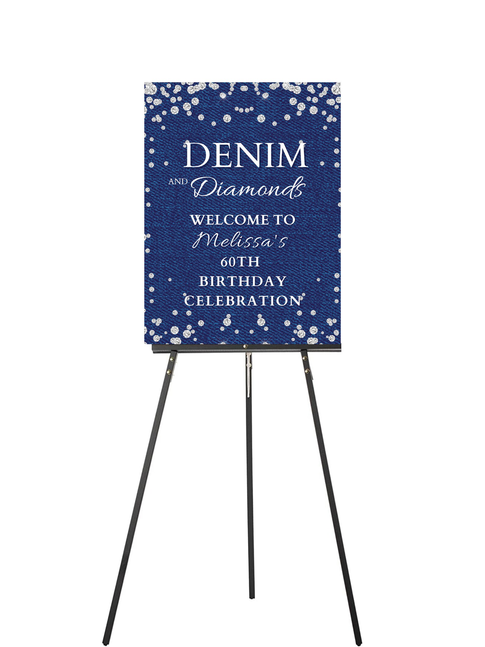 Editable Denim and Diamonds Birthday Welcome Sign, Denim, Blue Jeans ...