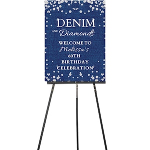 Editable Denim and Diamonds Birthday Welcome Sign, Denim, Blue Jeans ...