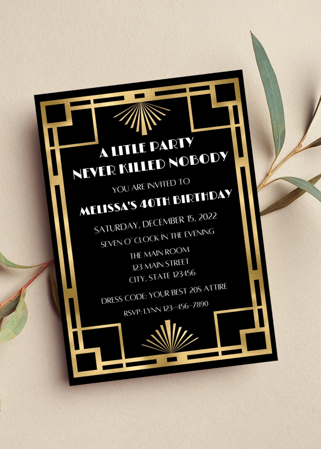 Editable Gatsby Invitation, Roaring 20s Birthday Invitation, Harlem ...