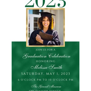 Editable Graduation Invitation 2025 With Photo, Green Graduation ...