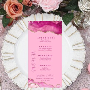 Editable Shades of Pink Menu Card Template, Pink Menu Cards, Table Menu ...