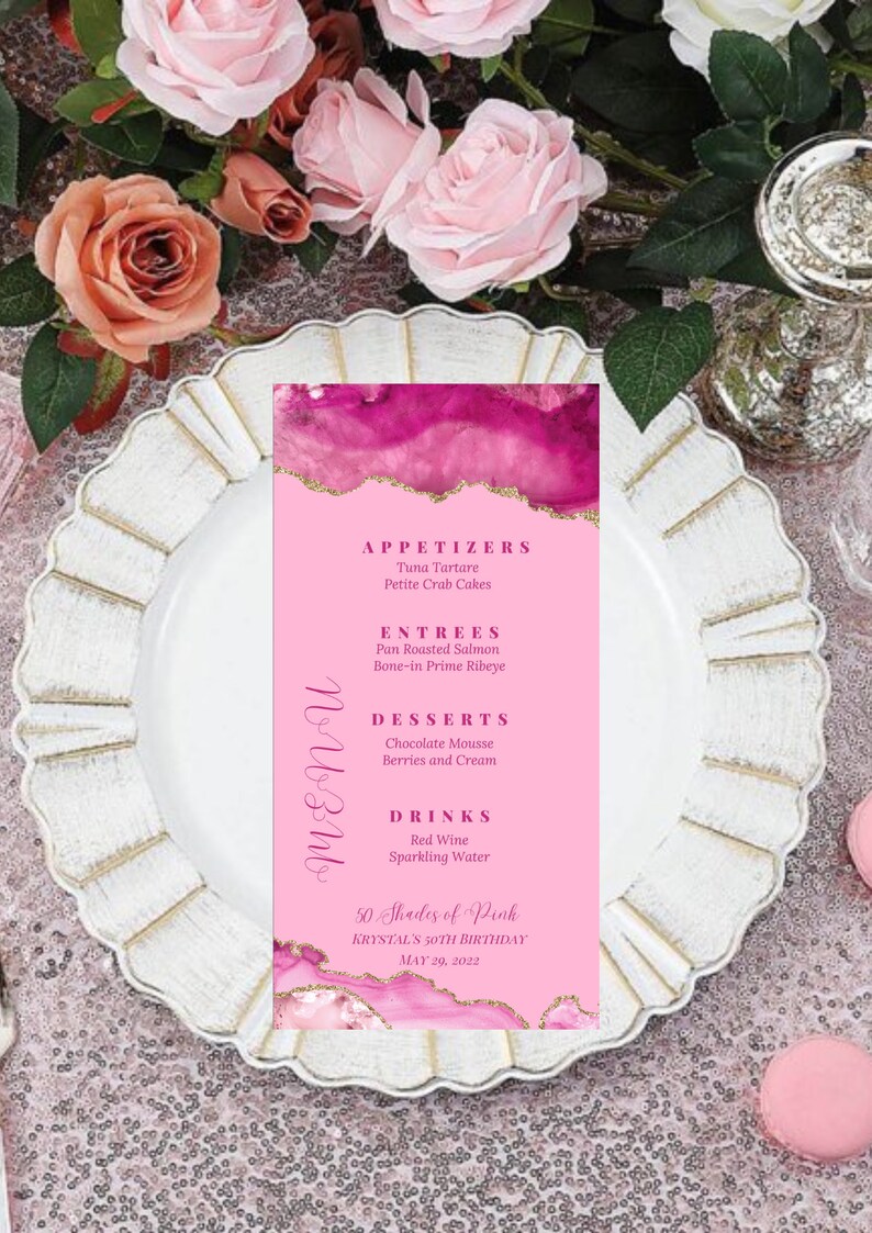 Editable Shades of Pink Menu Card Template Pink Menu Card - Etsy