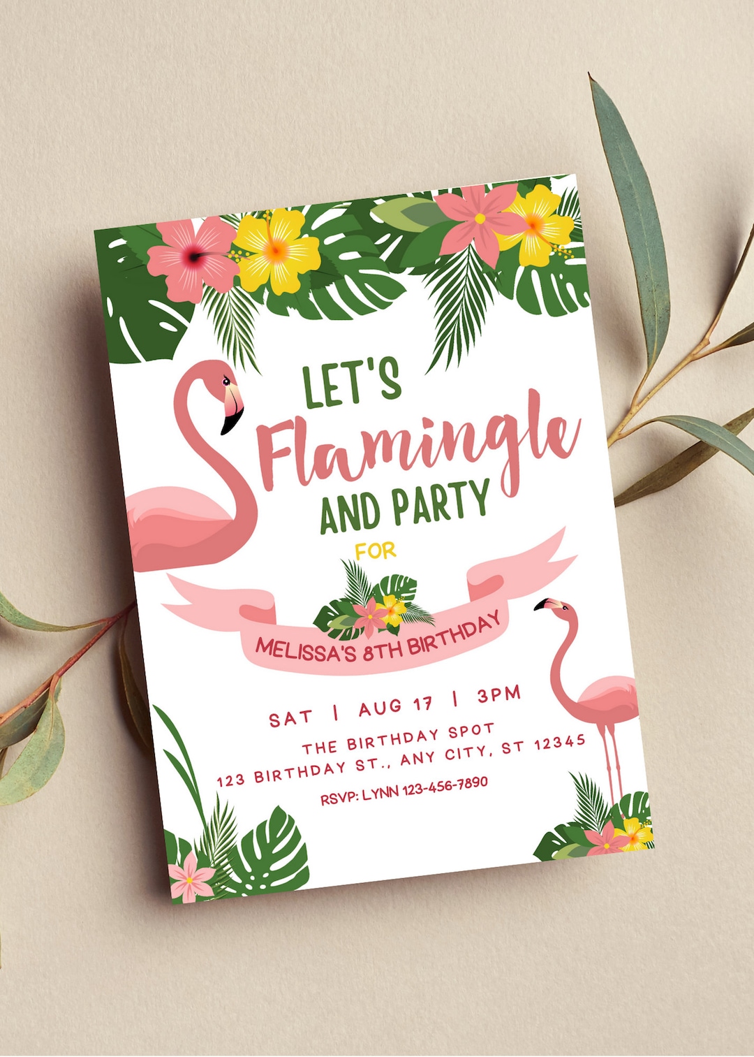 Editable Flamingo Birthday Invitation, Let's Flamingle and Party ...