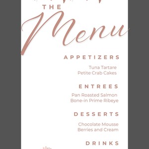 Editable Menu Card Template, Ivory and Rose Gold Menu Cards, Floral ...