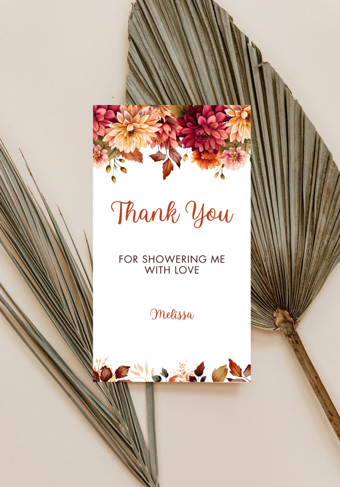 Printable Fall Floral Thank You Tag Editable Autumn Note (digital) - Etsy