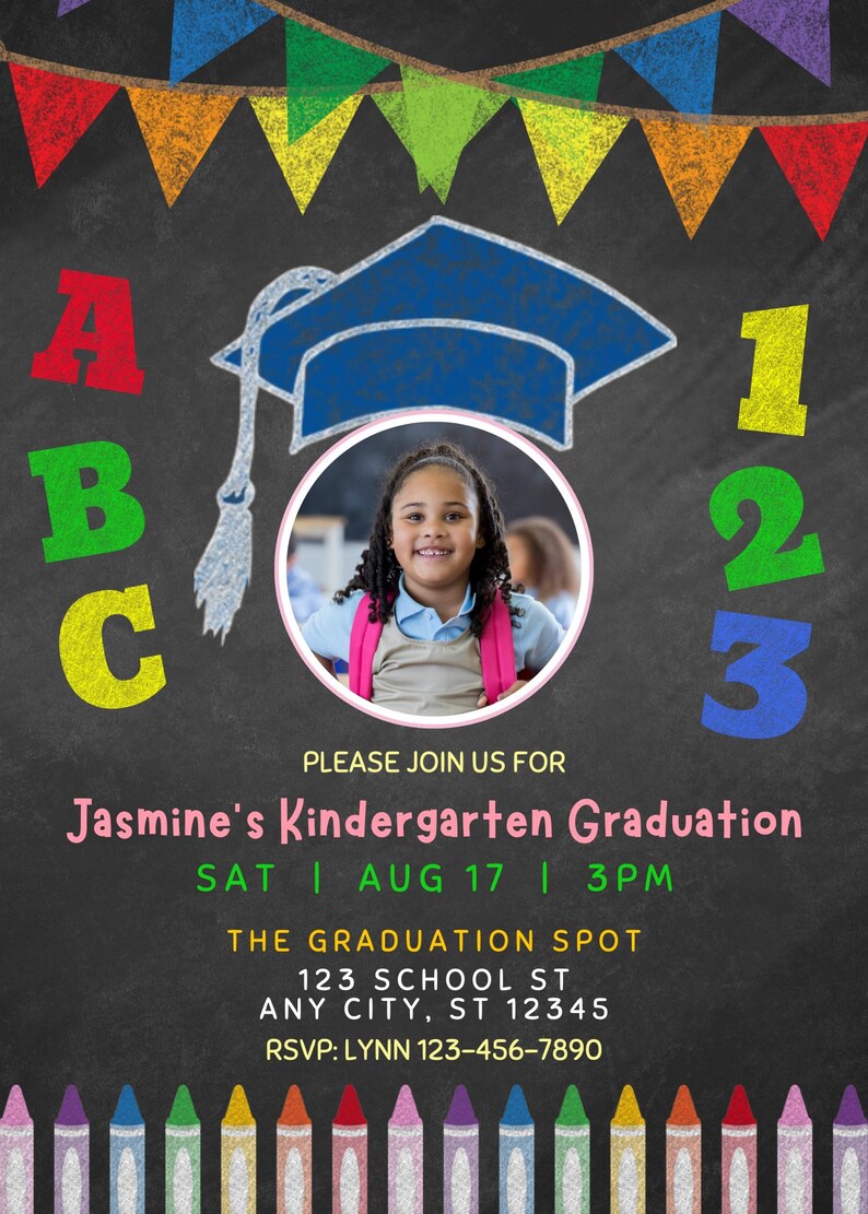 Editable Kindergarten Graduation Invitation, Photo, Pre-school ...