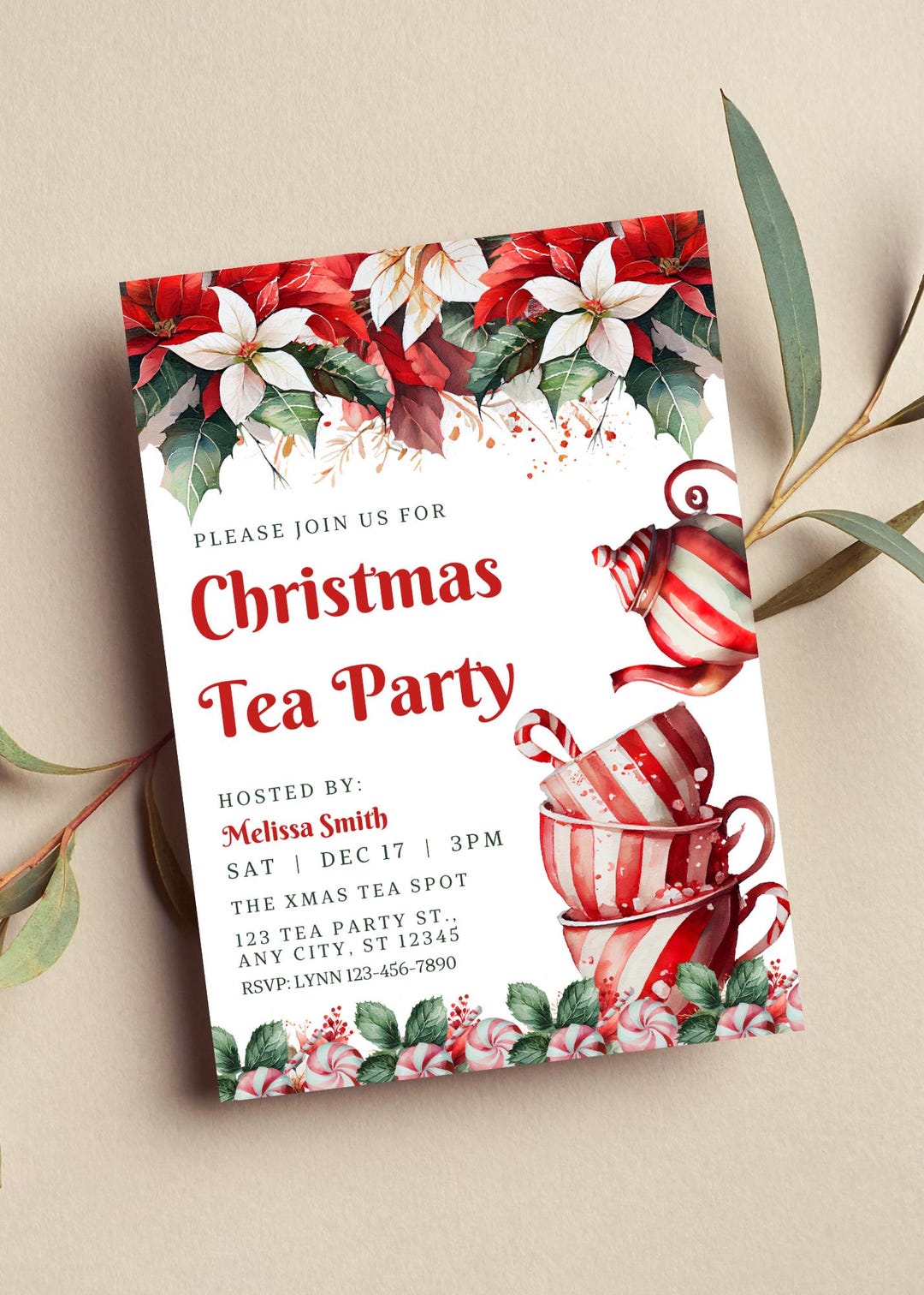 Editable Christmas Tea Party Invitation Printable or Digital Invitation ...
