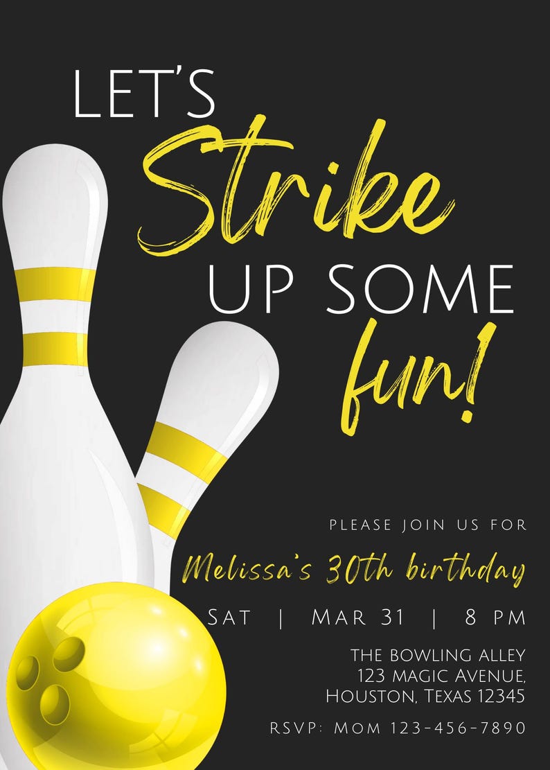 Editable Bowling Invitation, Let's Strike up Some Fun, Birthday Bowling ...