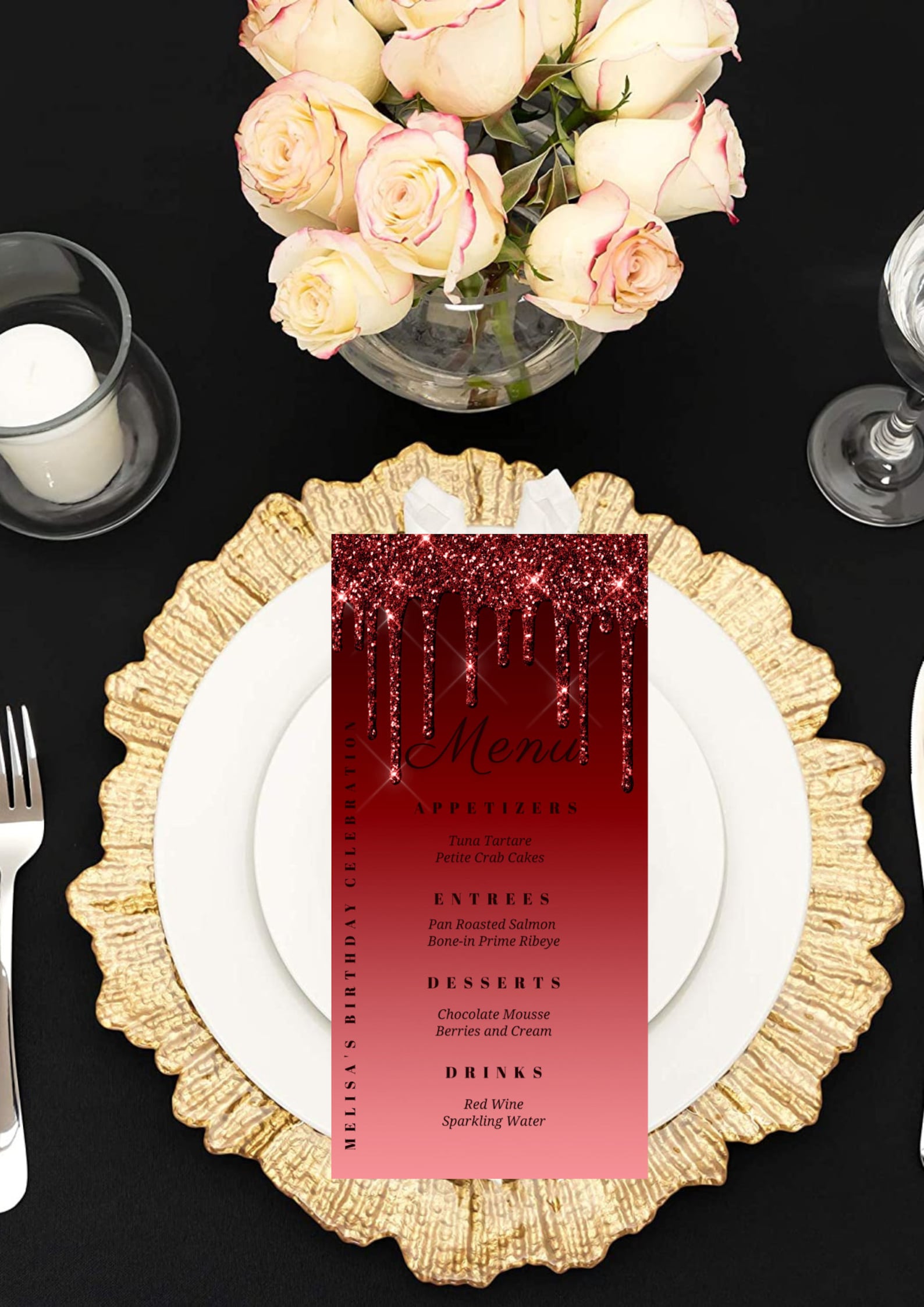 Editable Red Menu Card Template Red Glitter Drip Menu Card - Etsy