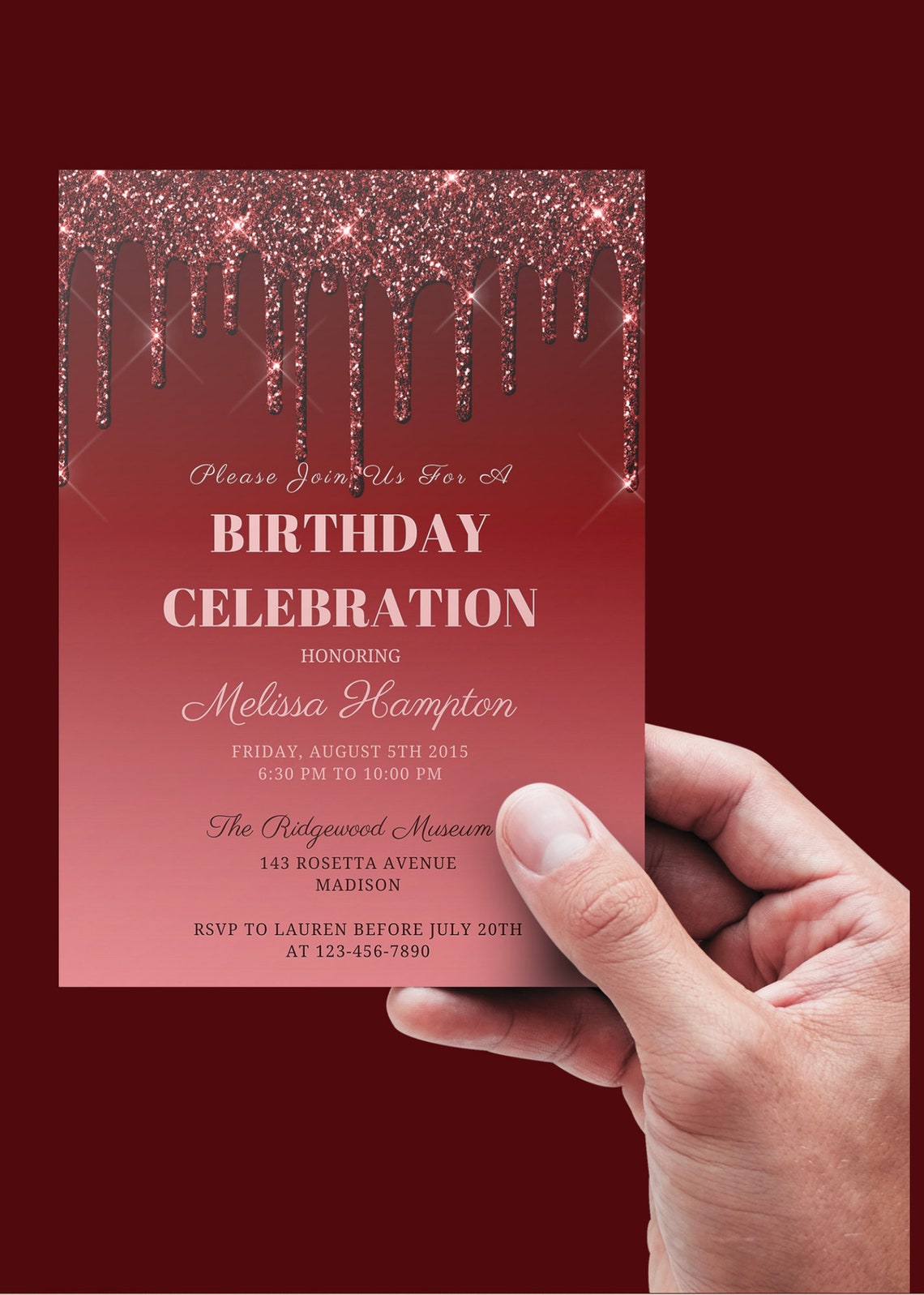 Editable Red Birthday Invitation, Red Glitter Drip, Printable or ...