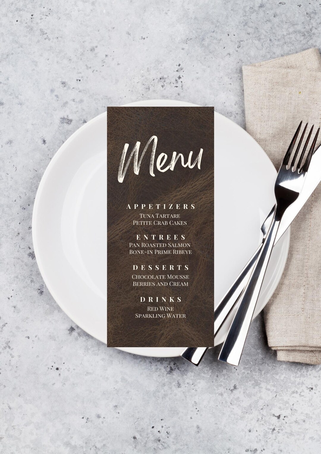 Brown Leather Menu Card Template Editable Dinner Party Menu Digital ...