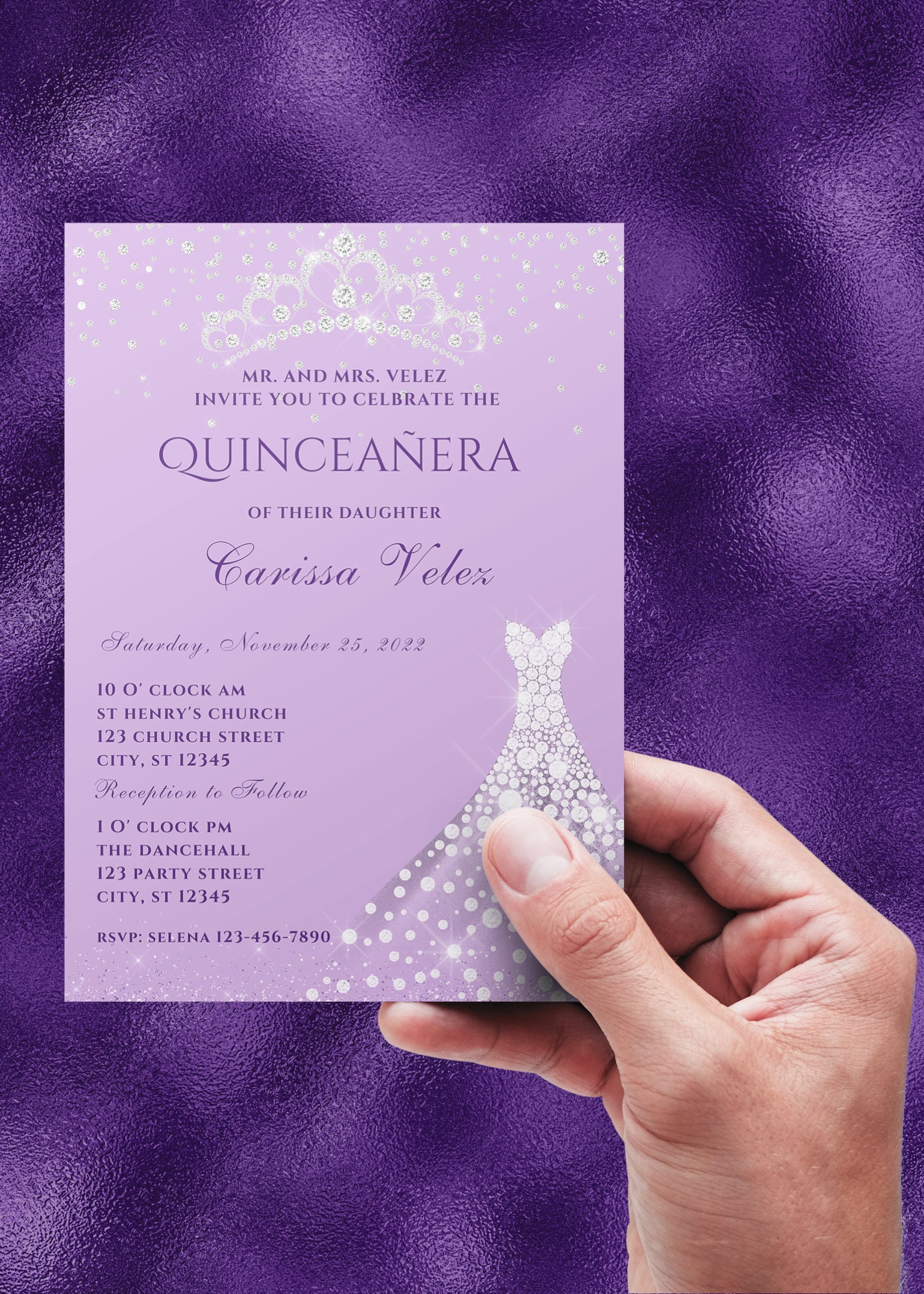 Editable Purple and Silver Quinceañera Invitation Mis Quince - Etsy