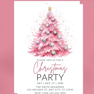 Editable Pink Christmas Party Invitation Printable, Pink Christmas Tree ...