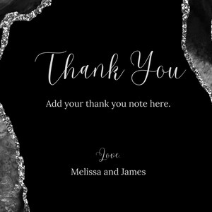 Printable Thank You Card, Editable Black and Silver Thank You Note ...