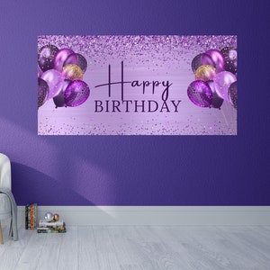 Purple and Gold Banner, Backdrop, Digital File Only, Birthday Banner ...