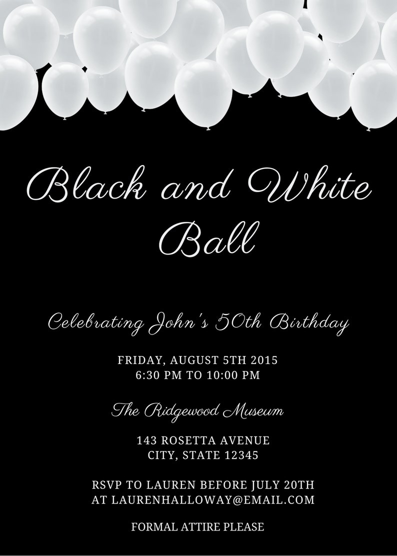 Editable Black and White Ball Invitation Black and White - Etsy