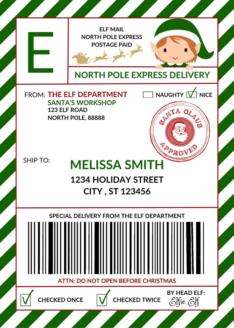 Printable North Pole Shipping Label, Elf Mail Mailing Label, Editable ...