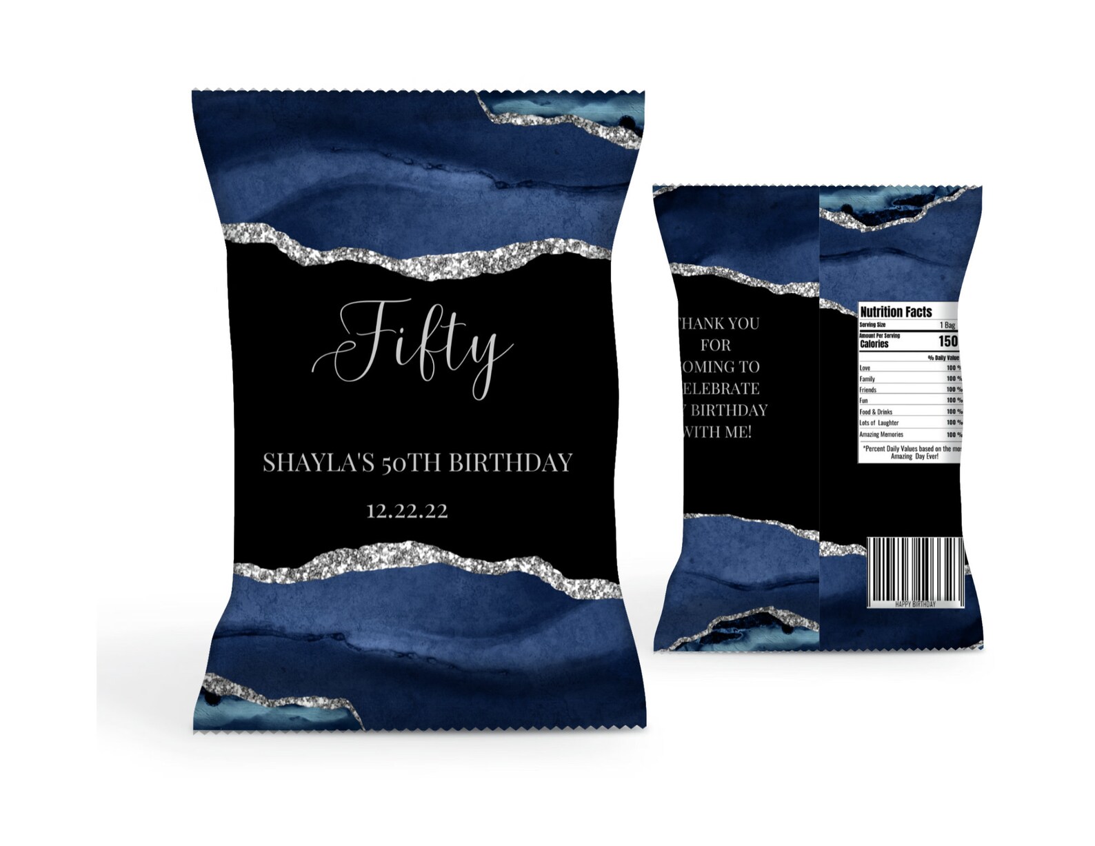 Editable Birthday Chip Bag, Blue and Silver Chip Bag, Party Decor ...