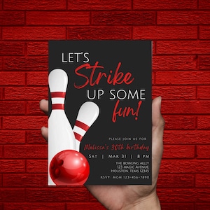 Editable Bowling Invitation, Let's Strike up Some Fun, Birthday Bowling ...