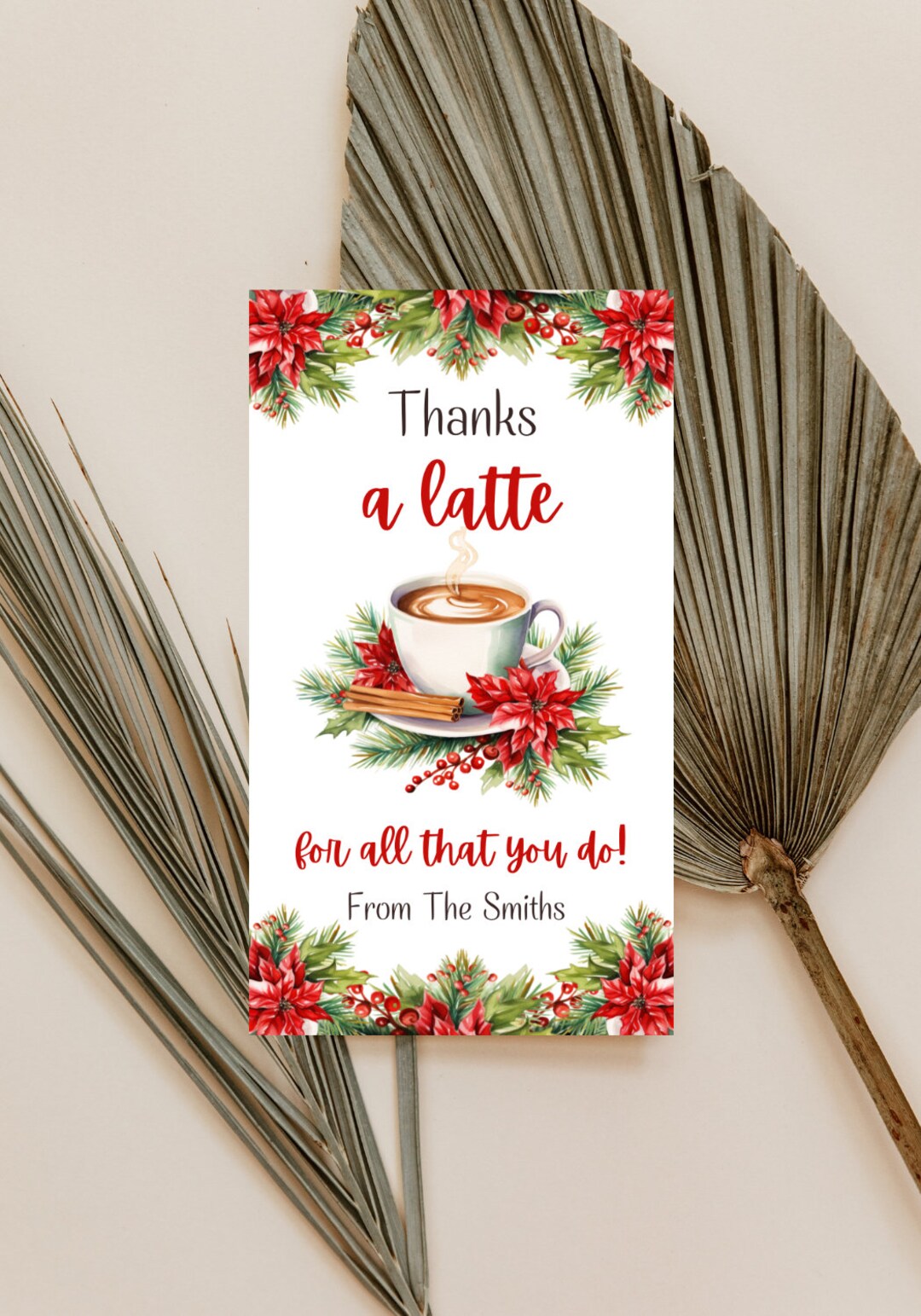 Editable Thanks a Latte Gift Tag, Coworker Gift Tags Christmas, Coffee ...