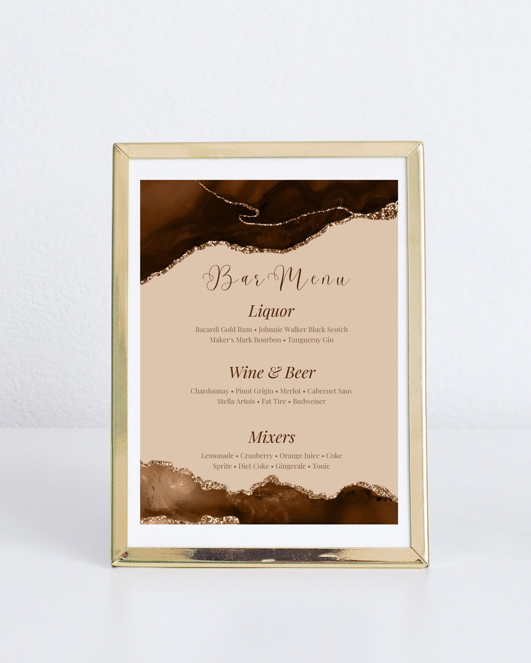 Editable Brown and Gold Bar Menu Card Template, Full Size Menu, Table ...