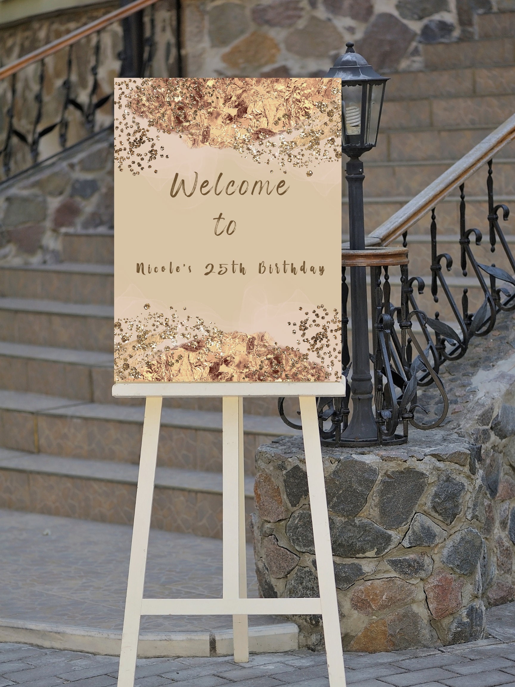 Editable Brown and Gold Welcome Sign, Brown Birthday Welcome Sign ...
