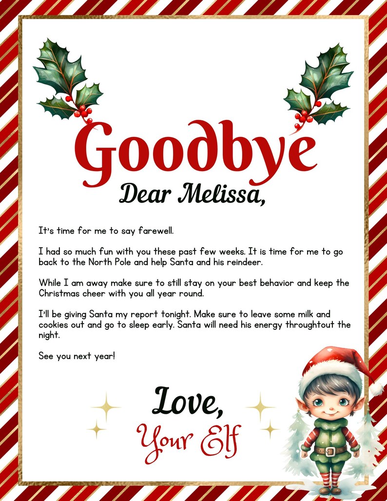Editable Elf Arrival Letter Set Hello and Goodbye Letter, Christmas ...