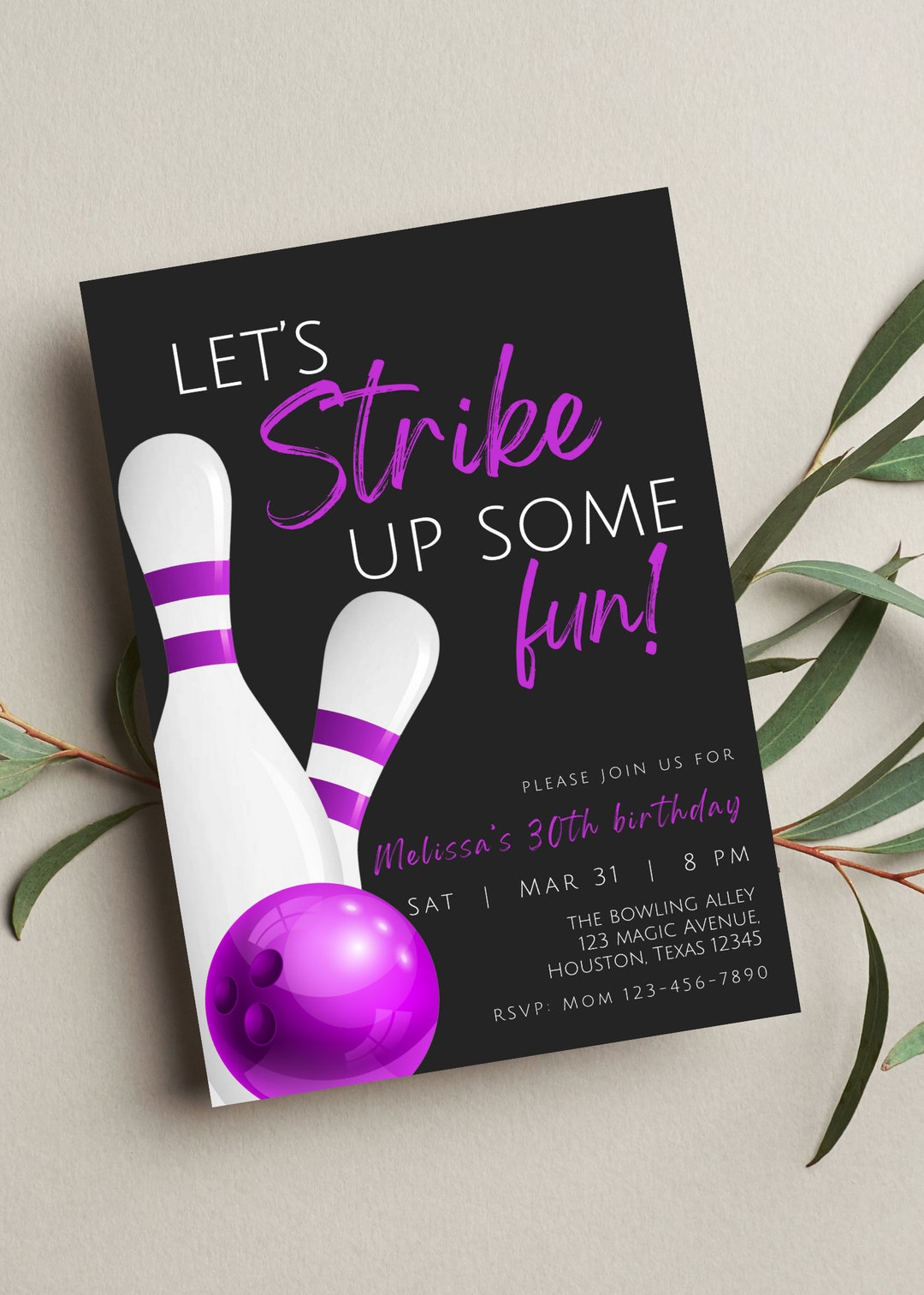 Editable Bowling Invitation, Let's Strike up Some Fun, Birthday Bowling ...