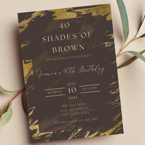 Editable Shades of Brown Birthday Invitation, Brown and Gold, Shades of ...