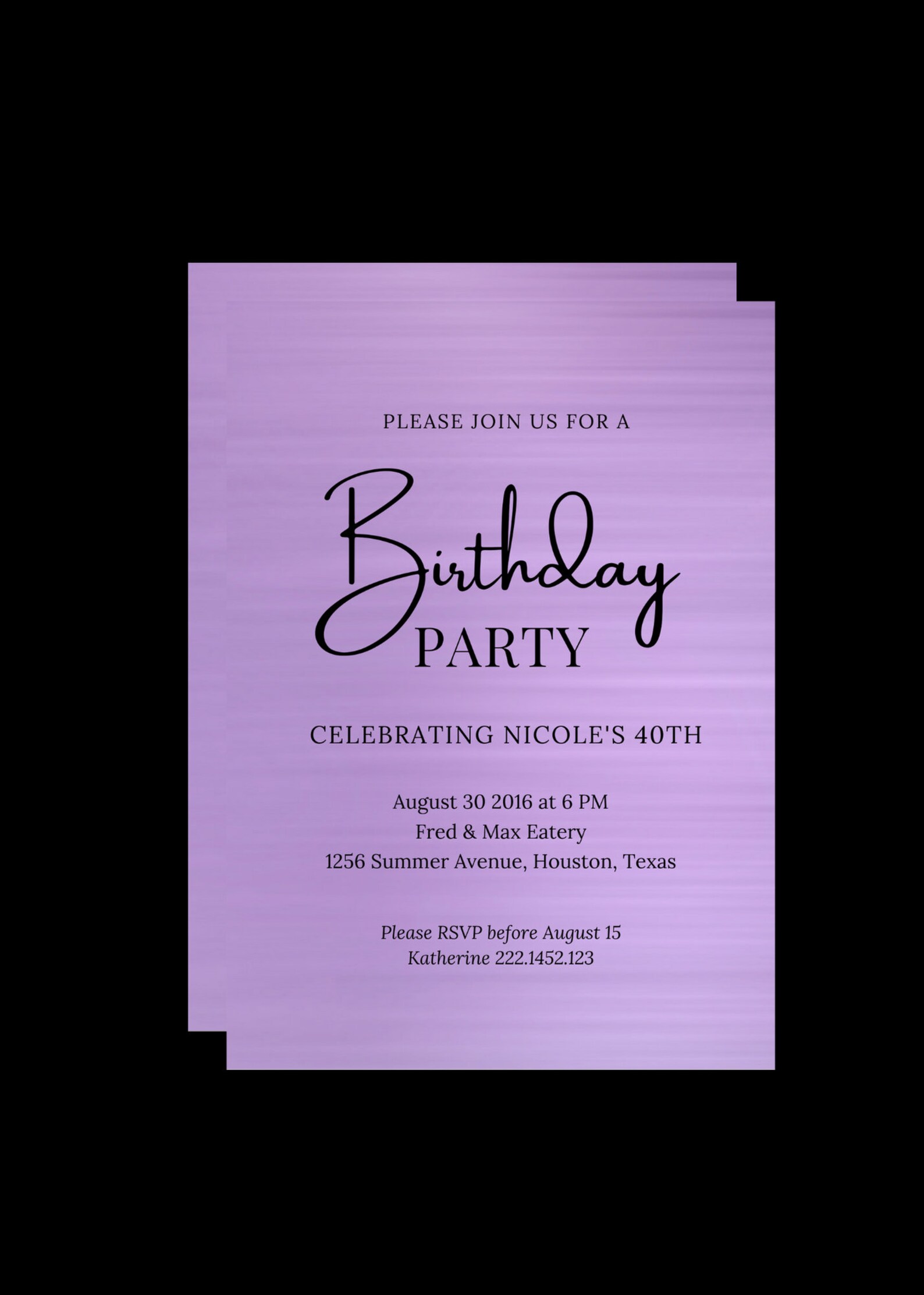 Purple Birthday Party Invitation, Editable, Minimalist, Modern ...